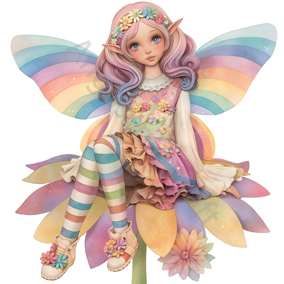 10 JPG Flower Fairy Clipart, Colorful Fairies Clipart, Printable ...