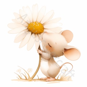 Watercolor Mouse and Flower Clipart - 20 High Quality Jpgs, Digital ...