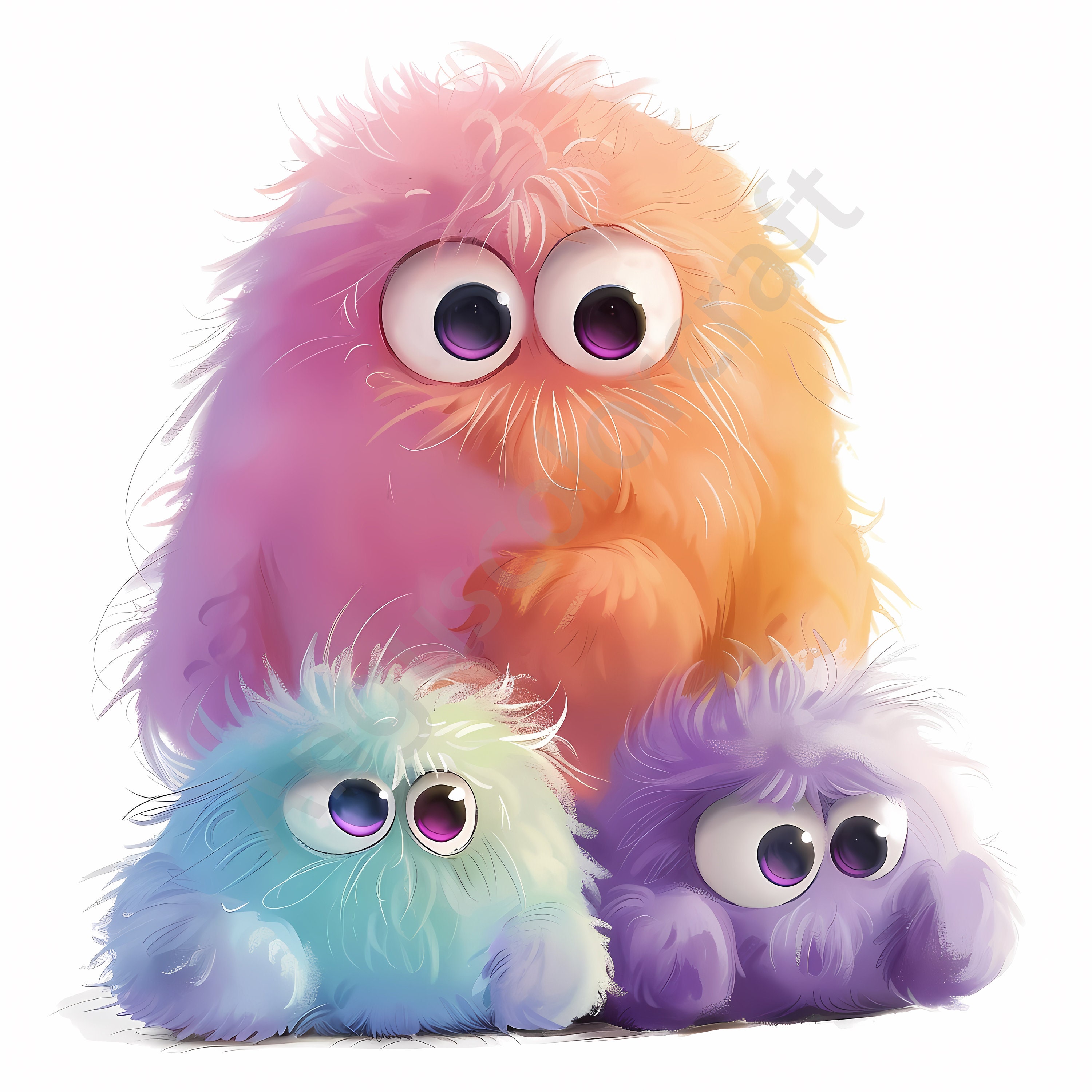 Cute Fluffy Monster Clipart, Whimsical Monsters, 13 JPG, Digital ...