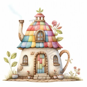 Whimsical Colorful Teapot House Clip Art 12 High Res Watercolor Jpgs ...