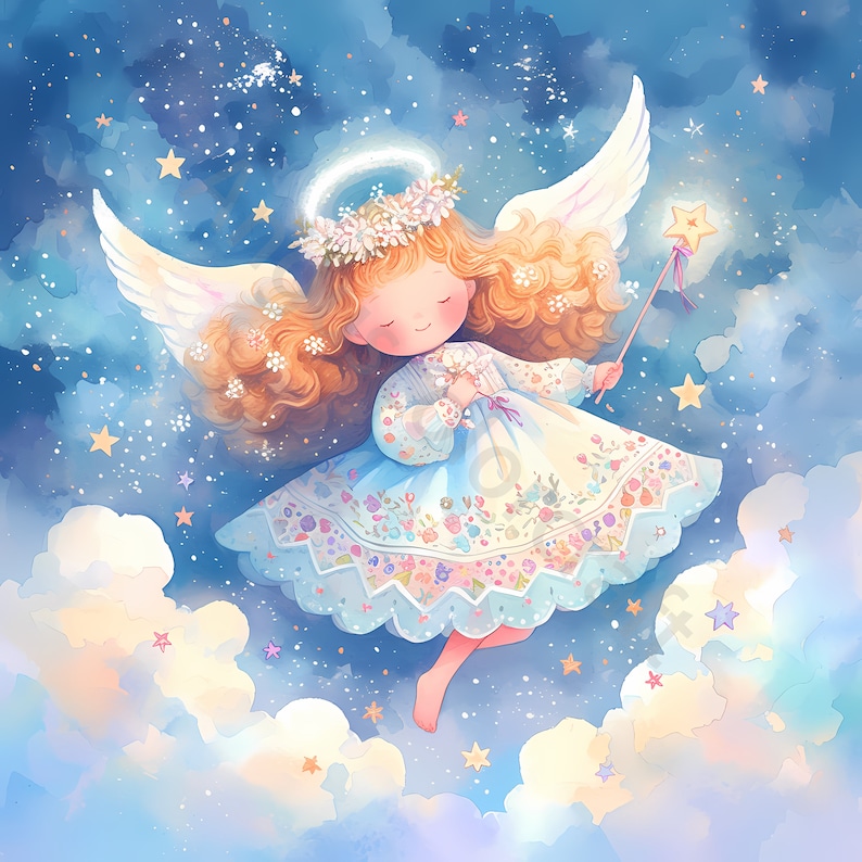 Whimsical Angel Clip Art 10 High Res Watercolor JPG for Junk Journaling ...