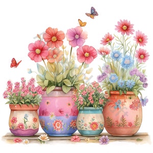 15 Cute Whimsical Flower Clipart, Row of Flowers Clipart, High Res JPG ...