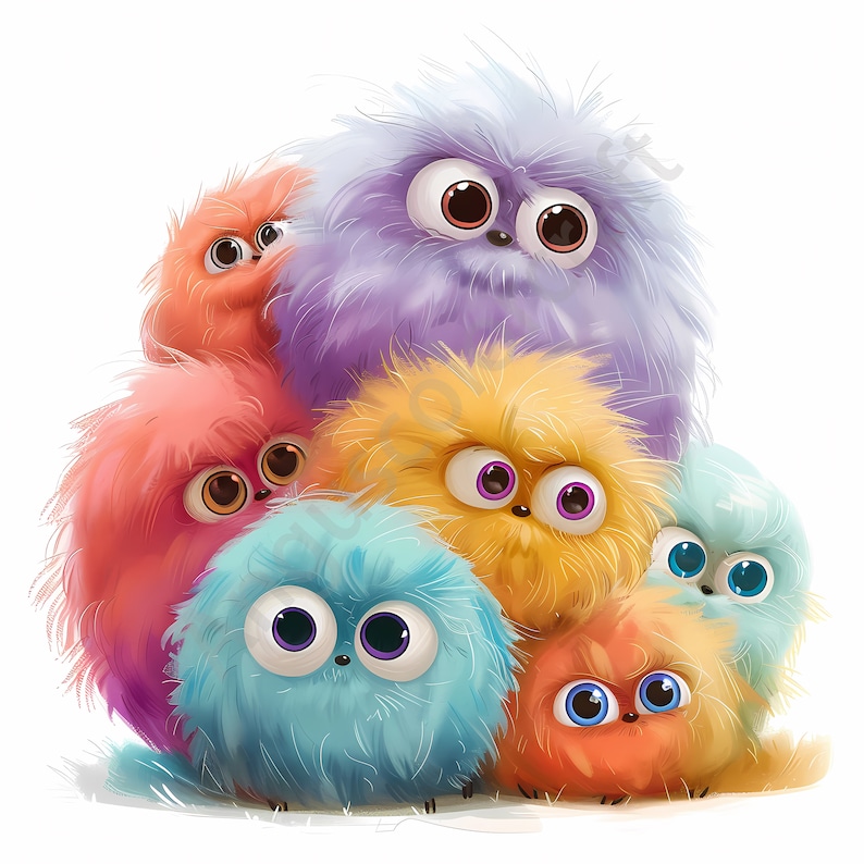 Cute Fluffy Monster Clipart, Whimsical Monsters, 13 JPG, Digital ...