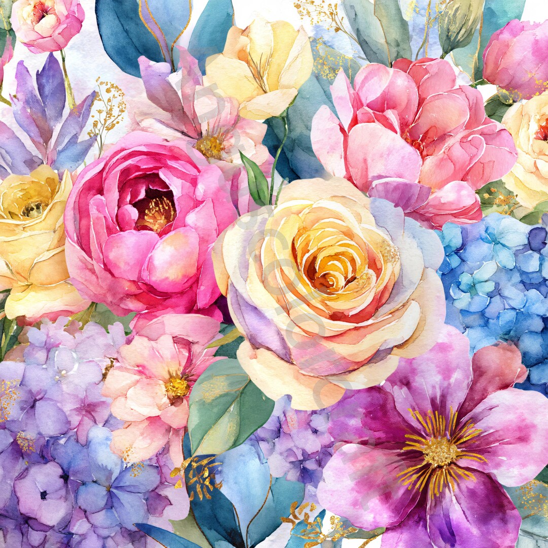 10 JPG Summer Flowers Clip Art, Watercolor Clipart, Junk Journal ...