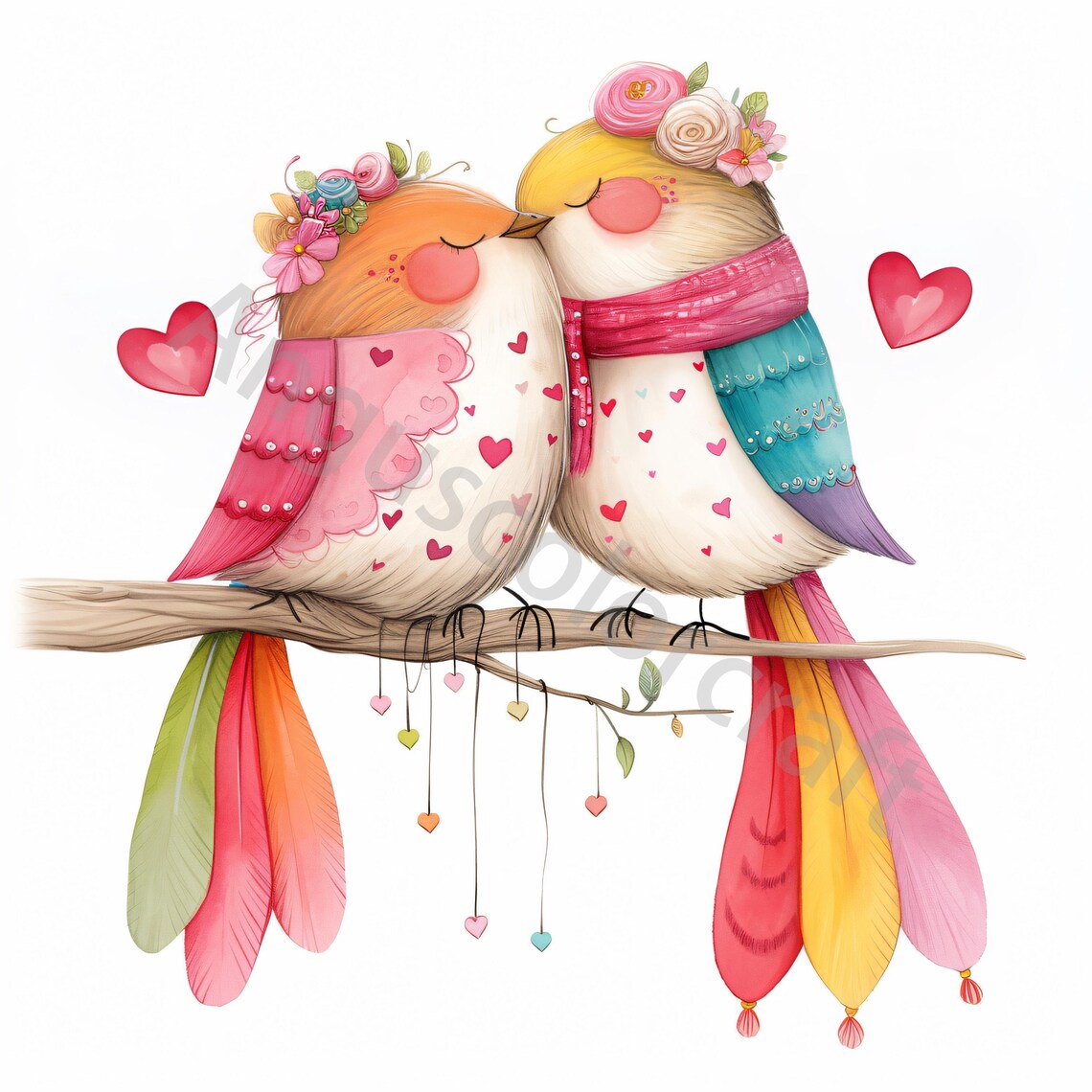 10 Quirky Valentine Birds Clip Art, Watercolor Clipart JPG, Junk ...