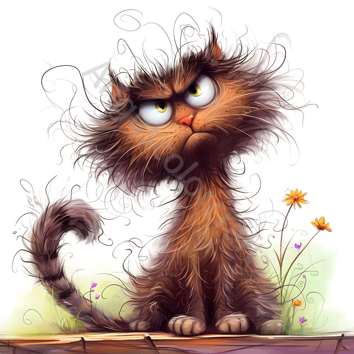 Frazzled Cat Clip Art 15 High Res Watercolor Jpgs for Junk Journaling ...