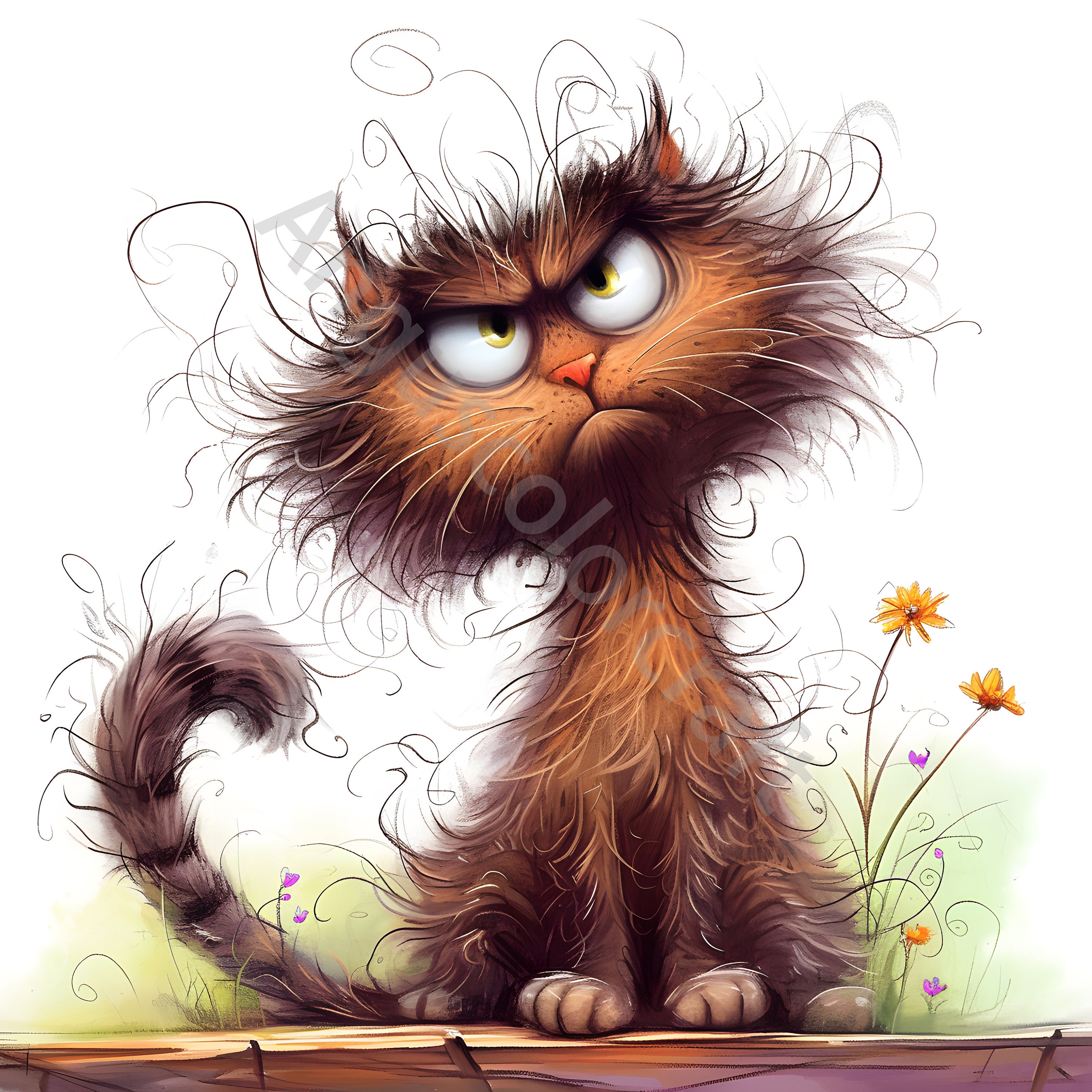 Frazzled Cat Clip Art 15 High Res Watercolor Jpgs for Junk Journaling ...