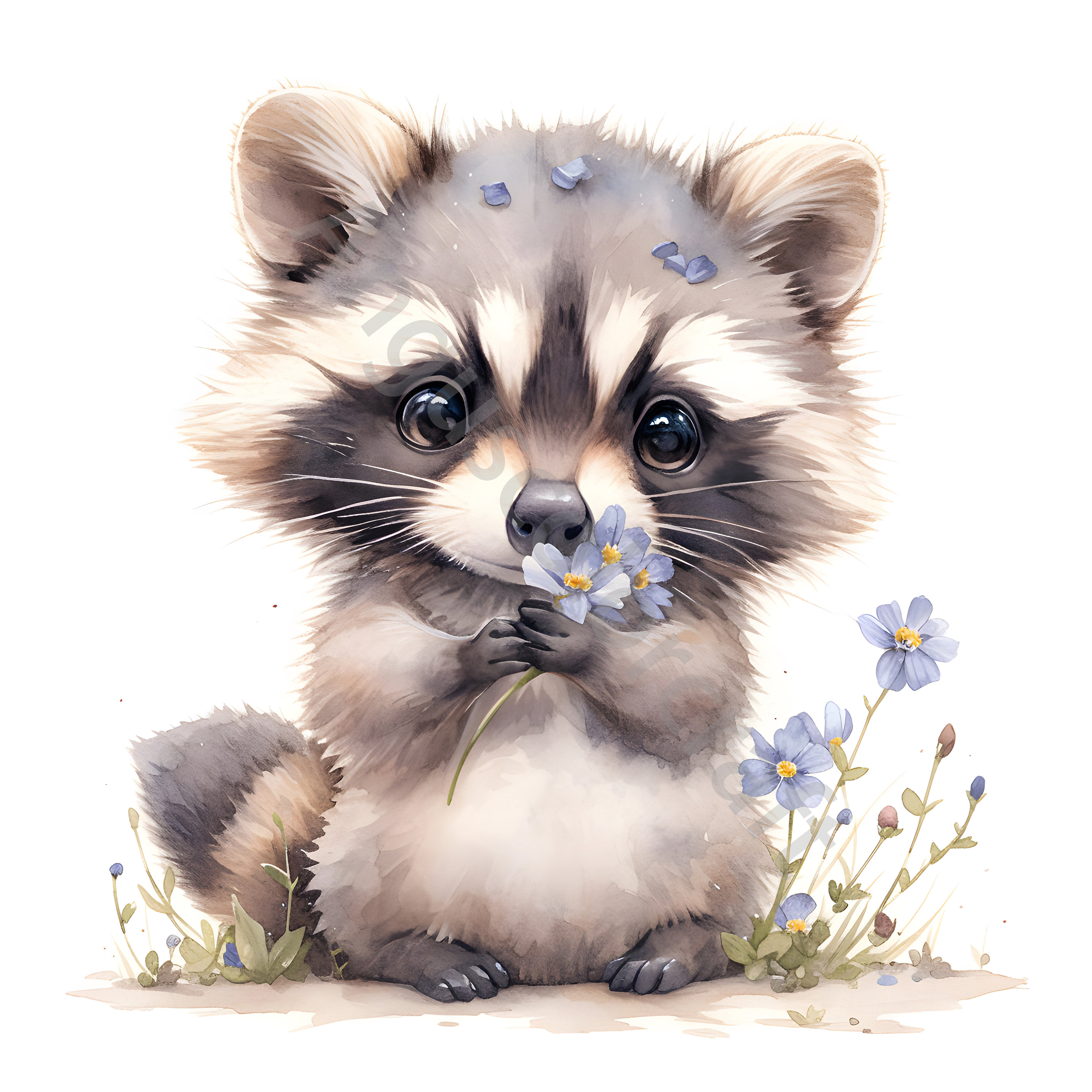 Cute Raccoon With Flower Clip Art 15 High Res Watercolor Cliipart Jpgs ...