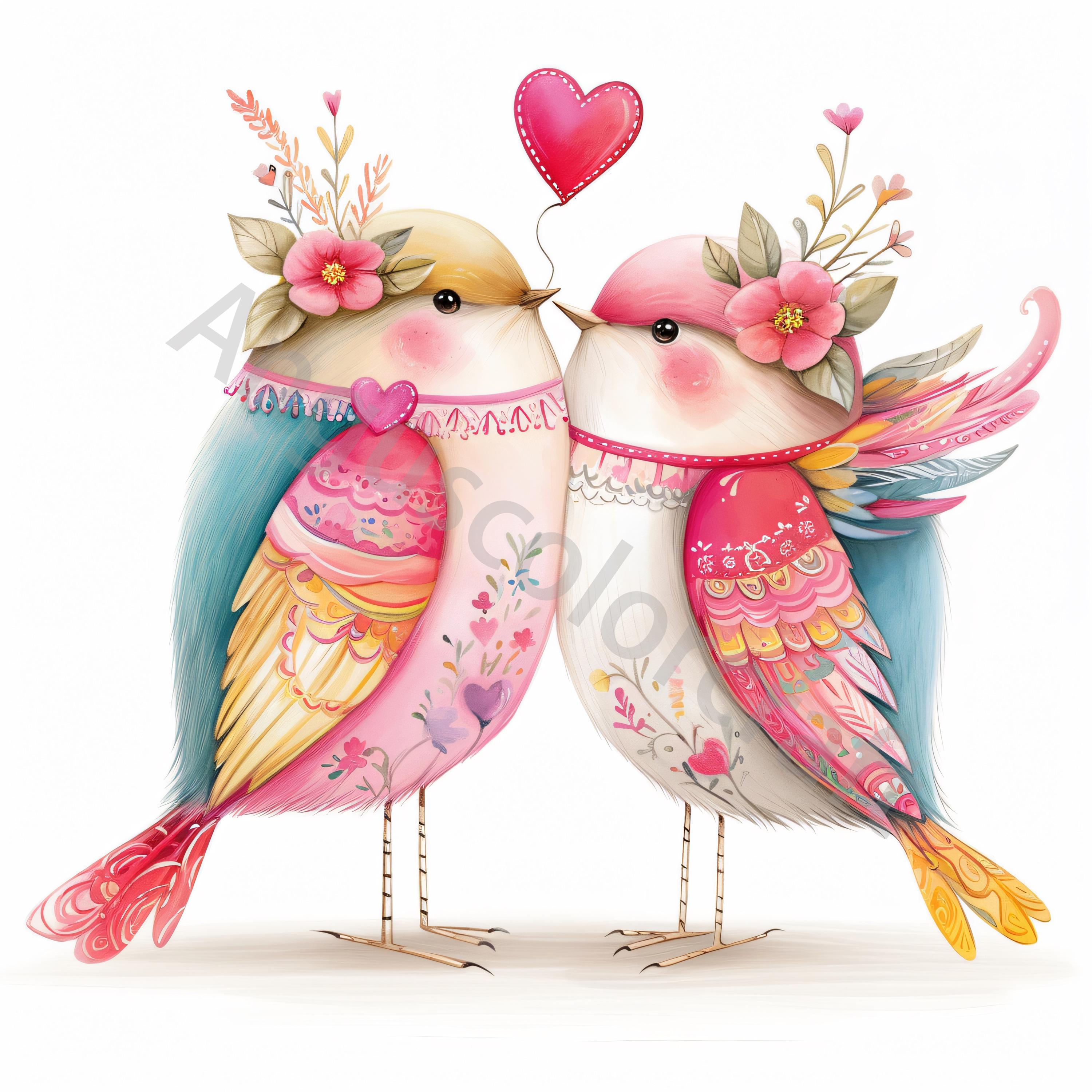 10 Quirky Valentine Birds Clip Art, Watercolor Clipart JPG, Junk ...