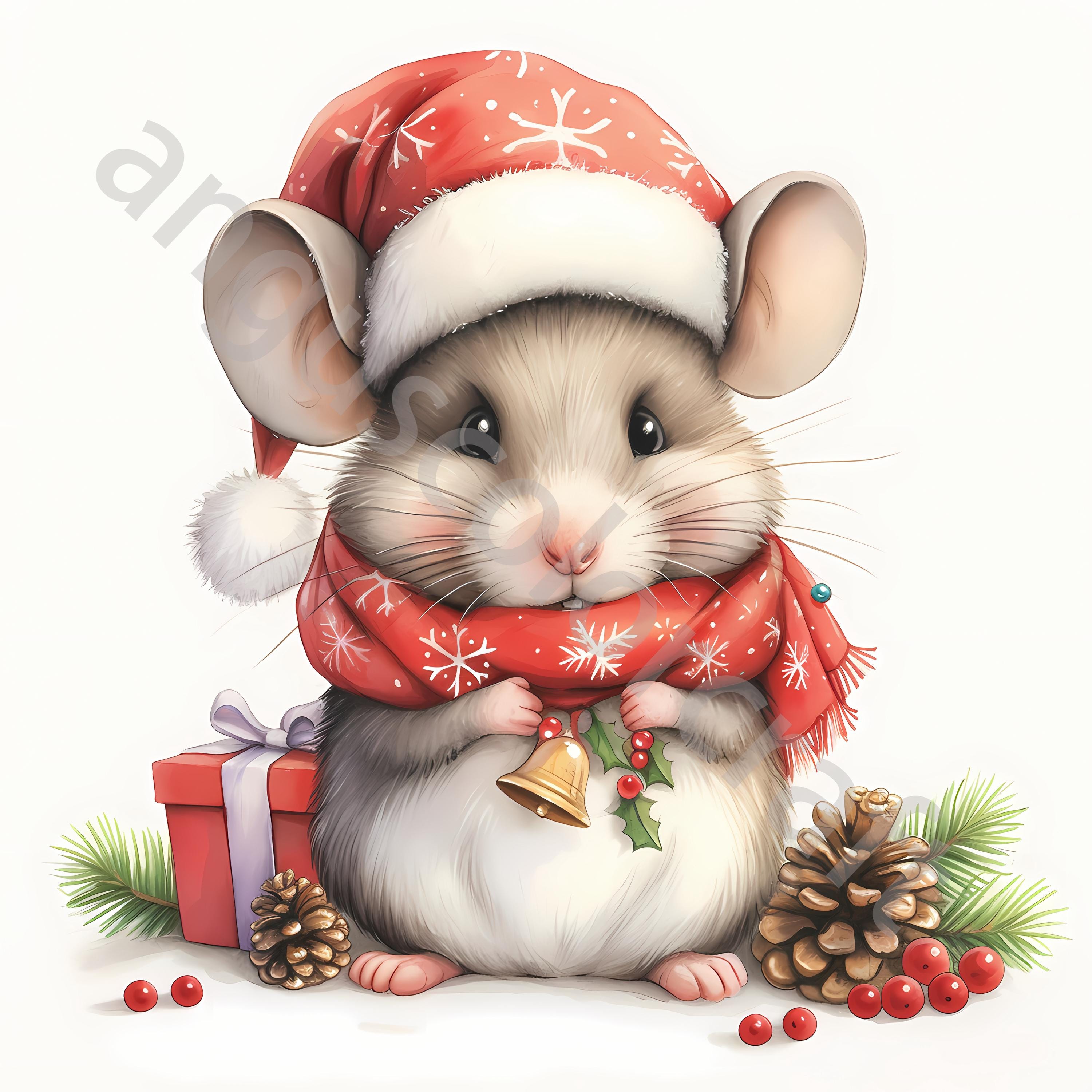 Christmas Mouse Clip Art, Watercolor Clipart, 10 Jpgs, Scrapbook, Card ...