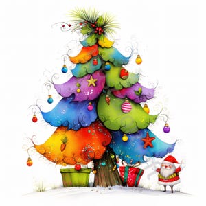 10 Whimsical Christmas Tree Clipart, Quirky Christmas Clipart, JPG ...
