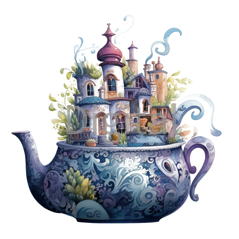 Teapot House Watercolor Clipart: 15 JPG Digital Download - Etsy