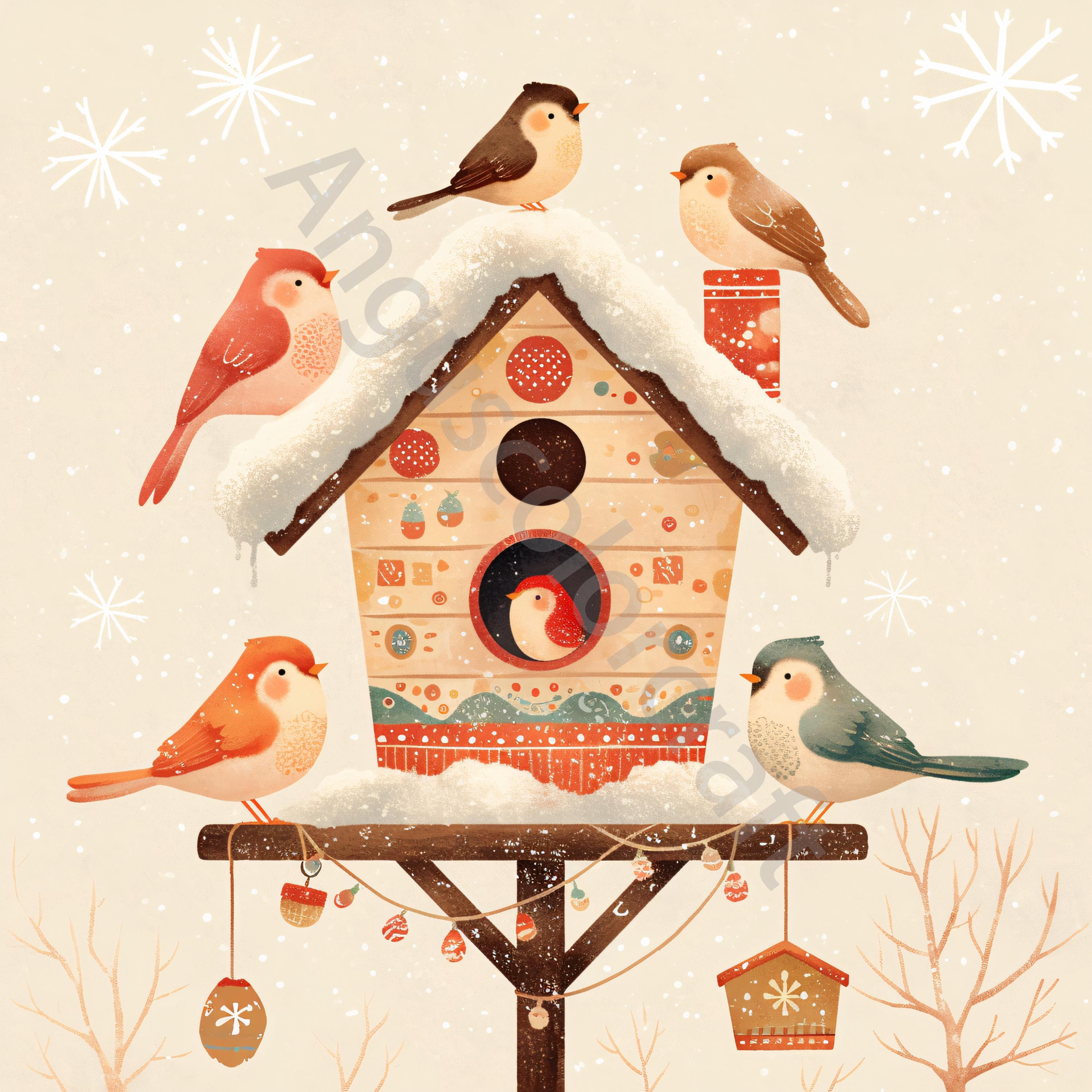 11 Vintage Winter Birdhouse Clip Art, Watercolor Clipart JPG, Junk ...