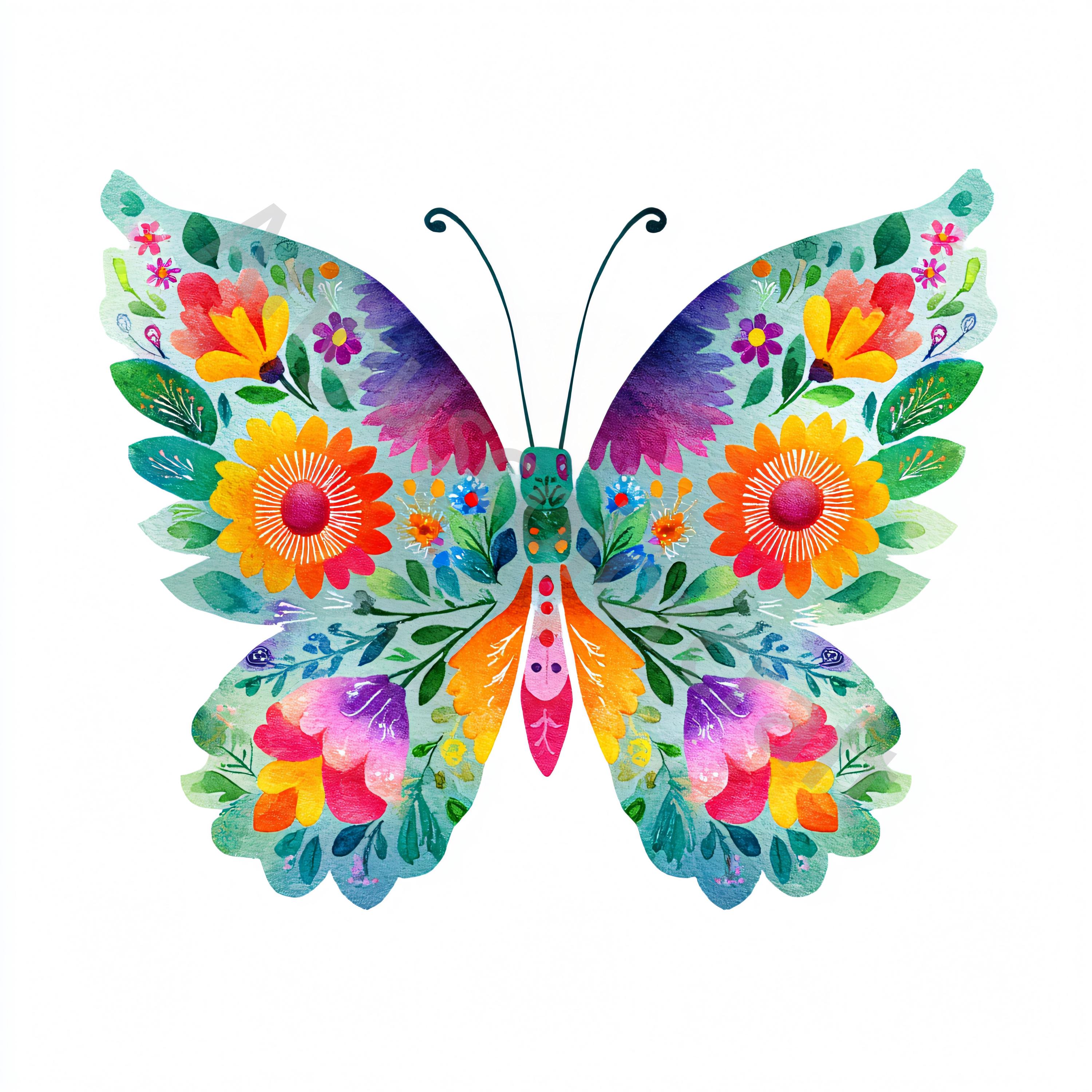 10 JPG Flowers Butterfly Clip Art, Watercolor Clipart, Junk Journal ...