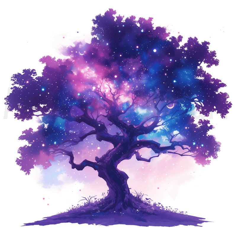 Galaxy Tree Clipart, Starry Sky Tree, Mystical Tree Clipart Bundle, 20 High-quality Jpgs, Starry ...