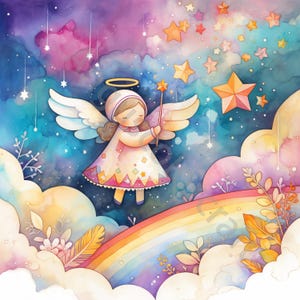 Whimsical Angel Clip Art 10 High Res Watercolor Clipart Jpgs, Junk ...