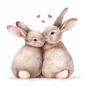 13 Cute Watercolor Couple Bunny Clipart Bundle, Rabbit With Heart ...