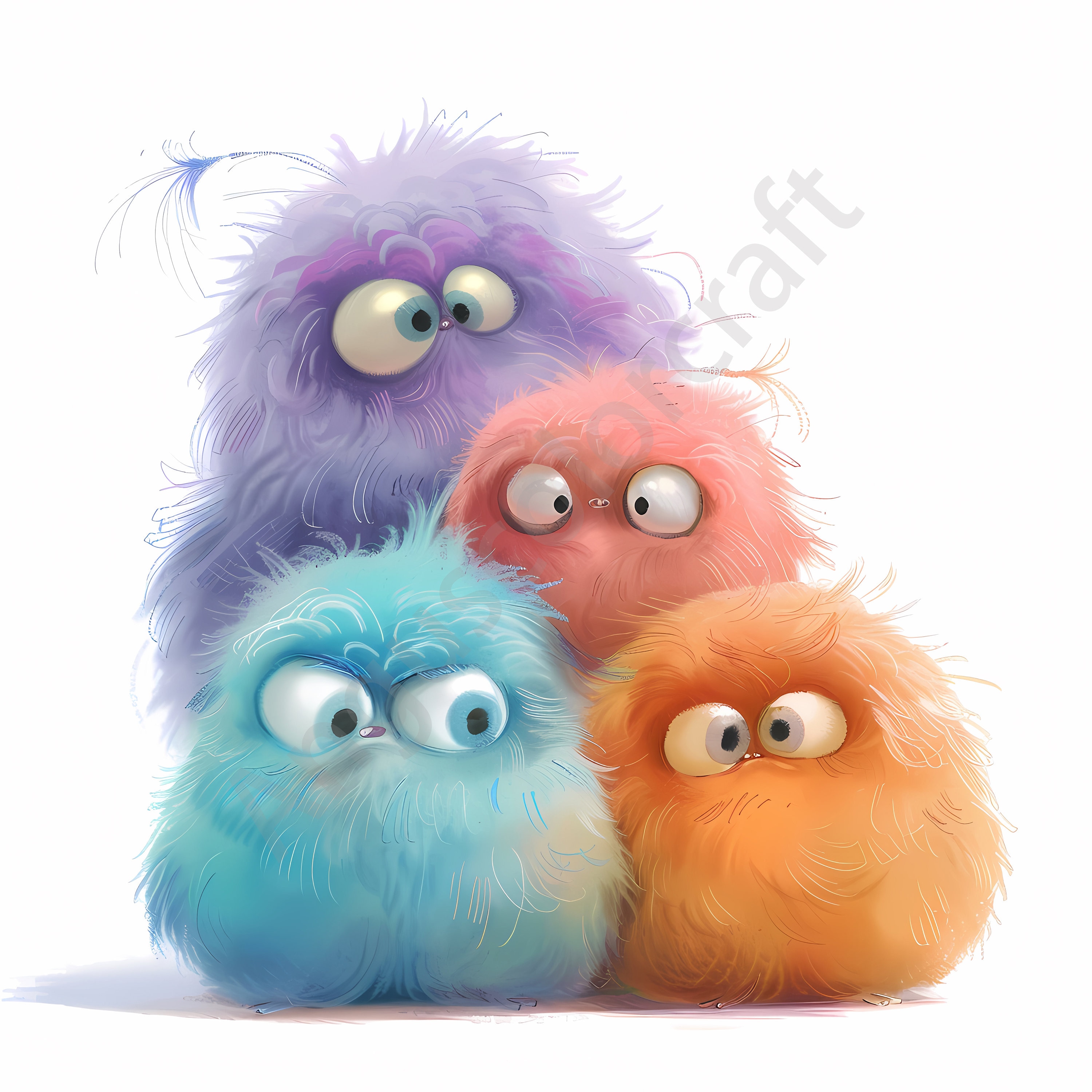 Cute Fluffy Monster Clipart, Whimsical Monsters, 13 JPG, Digital ...