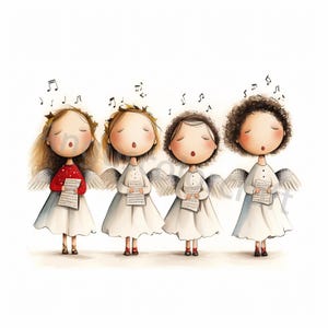 Little Angels Singing Christmas Carols Clipart Bundle, 10 High Res ...