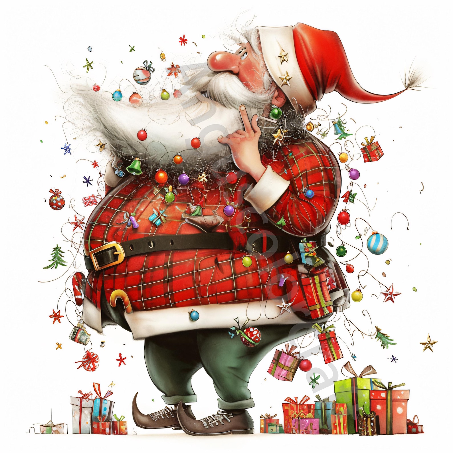 10 Quirky Busy Santa Clipart, Festive Santa, Commercial Use, Whimsical ...