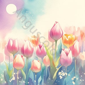 Tulip Garden Clip Art Bundle 10 High Res Watercolor Flowers Clipart ...