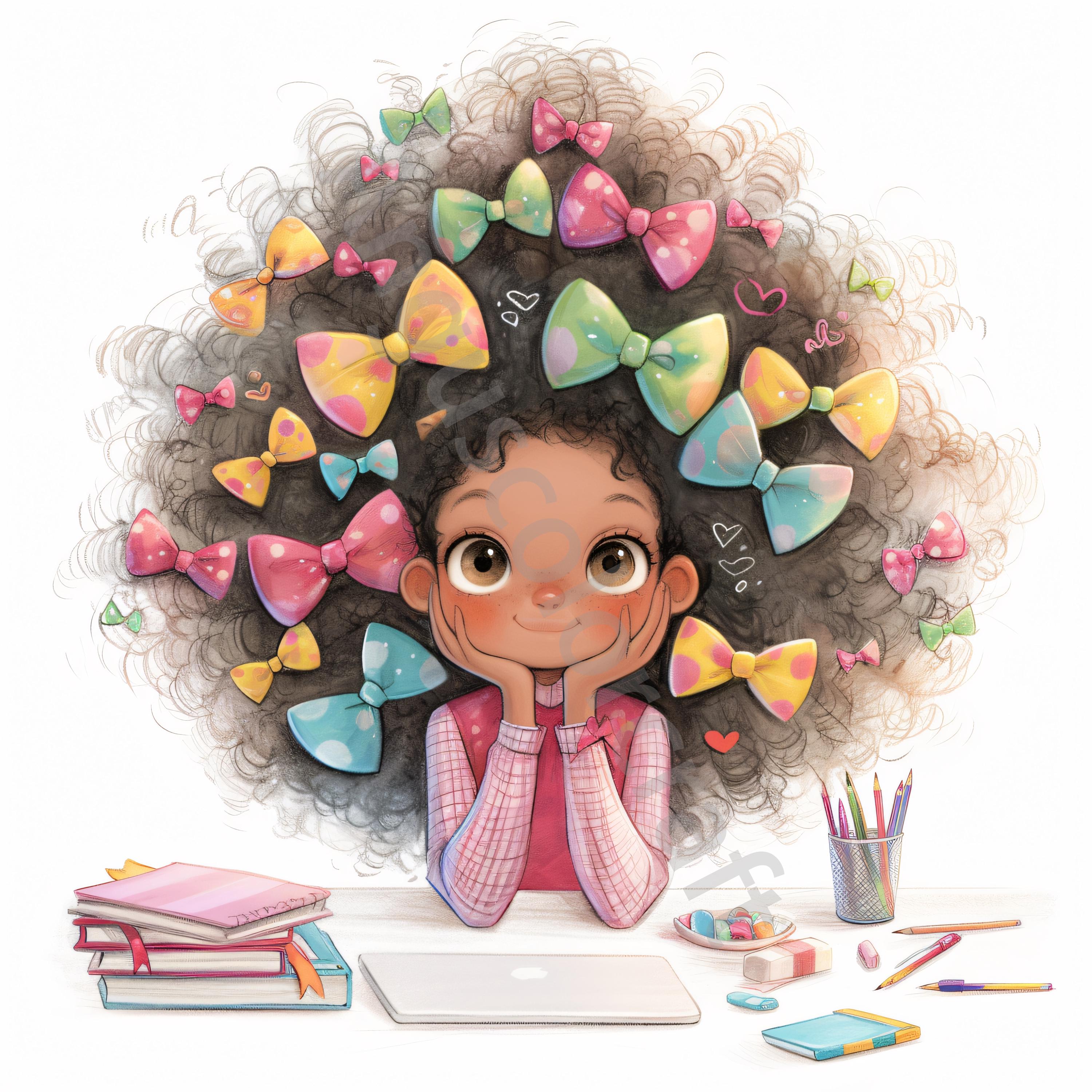 10 Quirky Learning Black Girl Clip Art, Watercolor JPG, Junk Journal ...