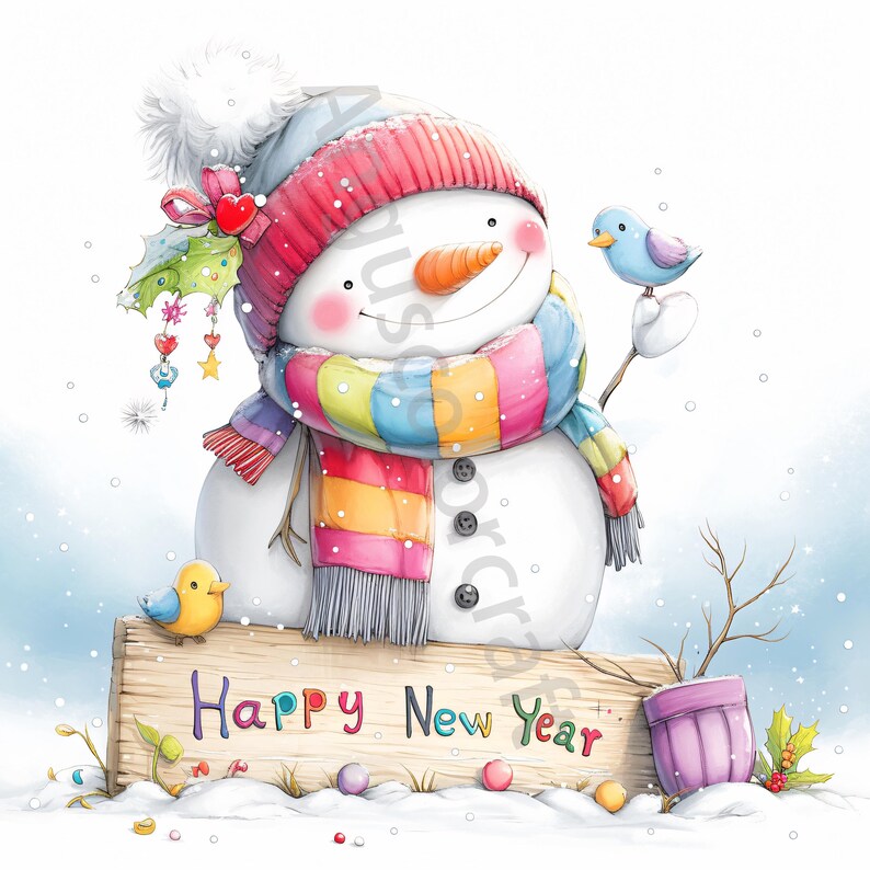 10 Quirky Snowman Clip Art, Watercolor New Year Clipart JPG, Junk ...