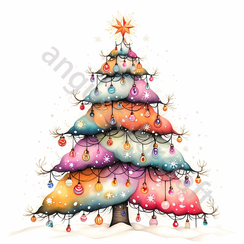 Christmas Tree Watercolor Clipart Bundle: Holiday Scrapbook Images (10 ...