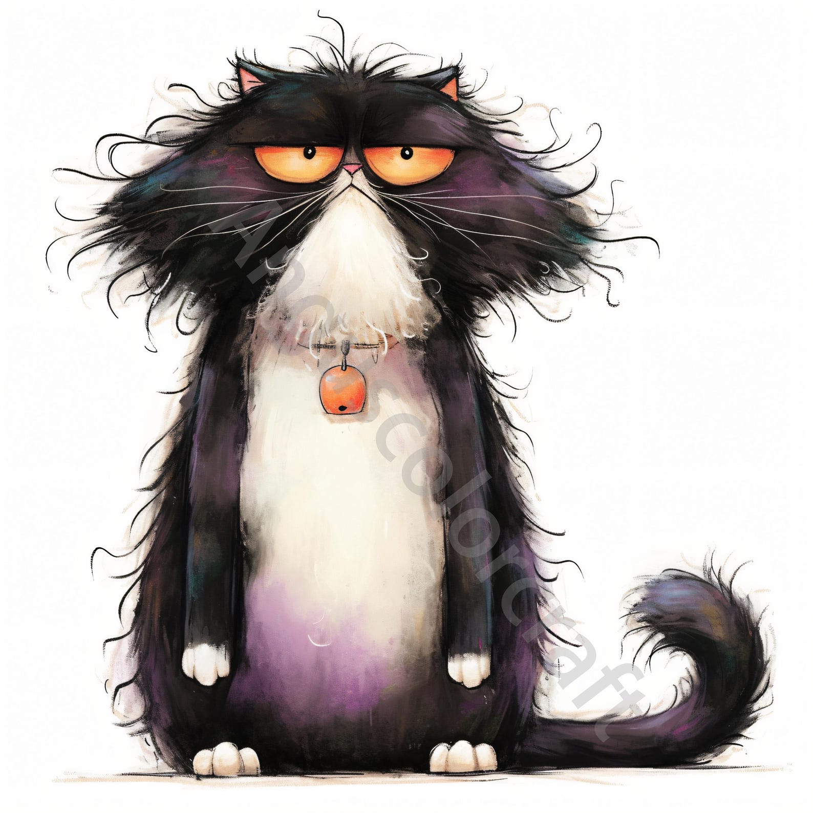 10 JPG Quirky Messy Hair Cat Clip Art, Watercolor Kitten, Junk ...