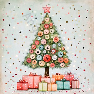 Buttons Christmas Tree Clipart, 10 High Quality Jpgs, Digital Download ...
