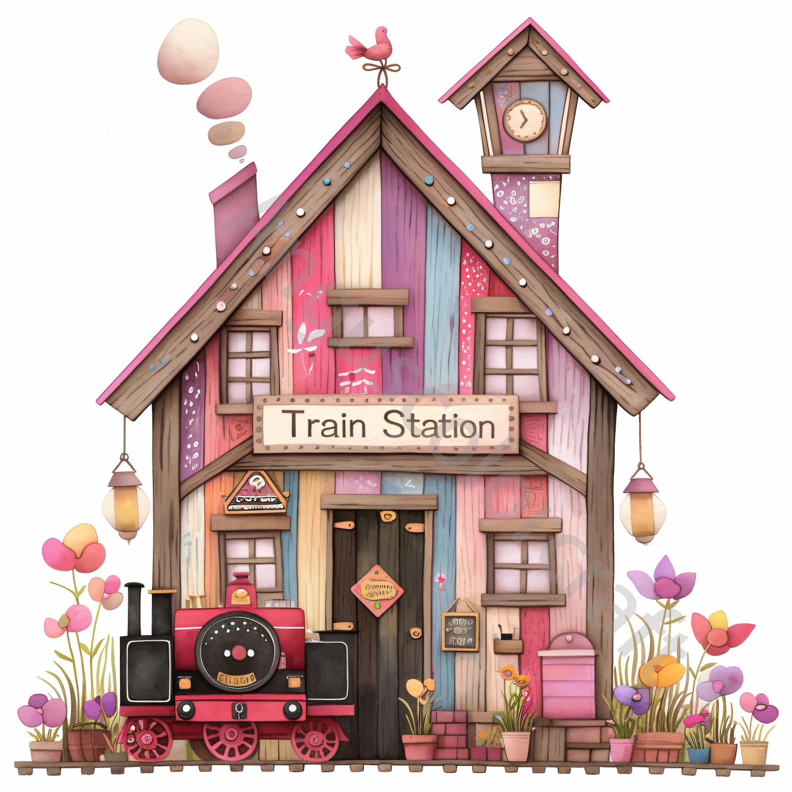 10 Train Station Clip Art, Watercolor JPG, Junk Journaling, Scrapbook ...