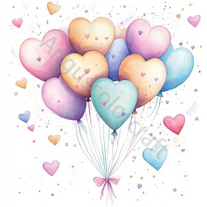 10 Heart Balloons Clip Art, Watercolor JPG, Junk Journaling, Scrapbook ...
