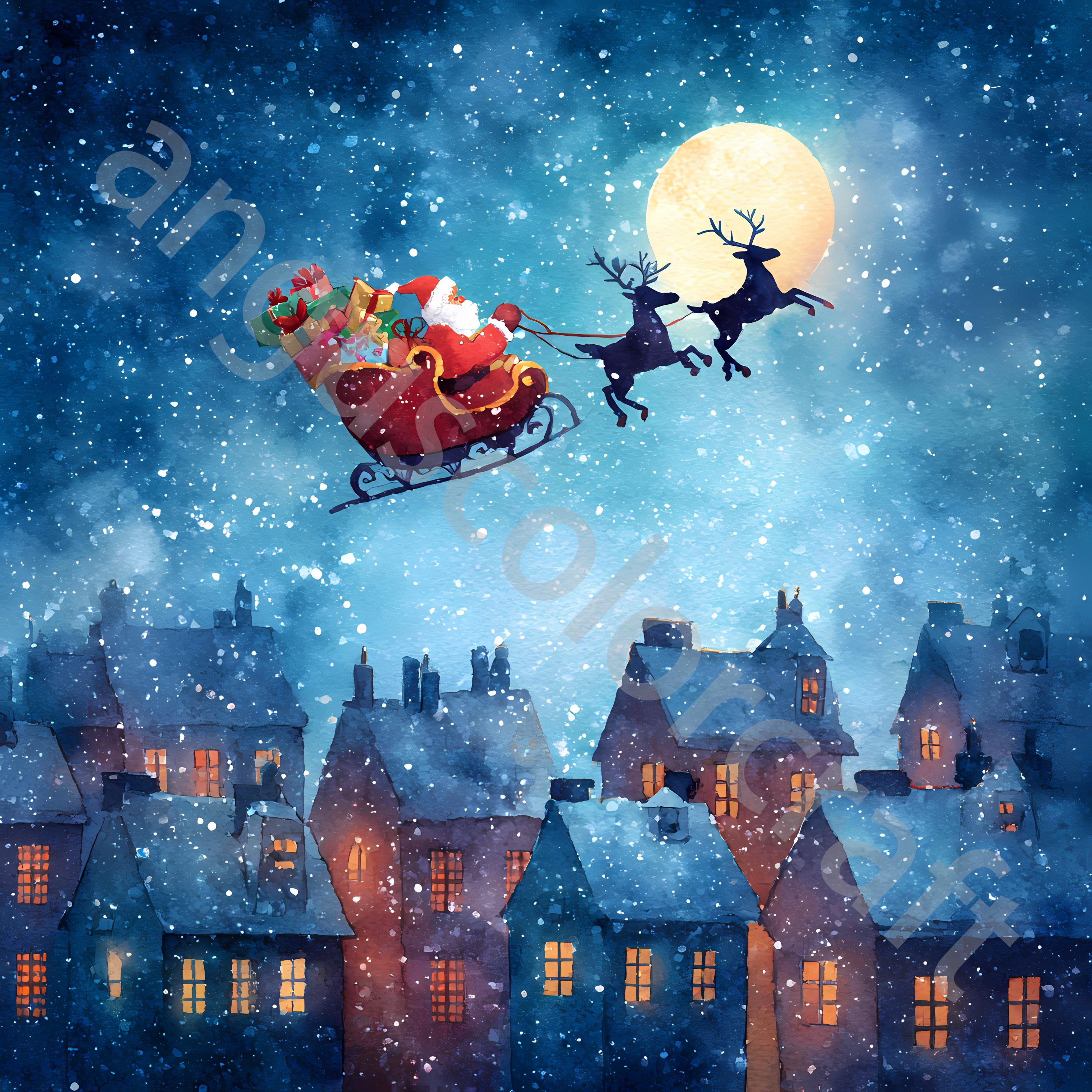 Santa and Reindeer Clip Art 10 High Res Watercolor Jpgs, Junk ...