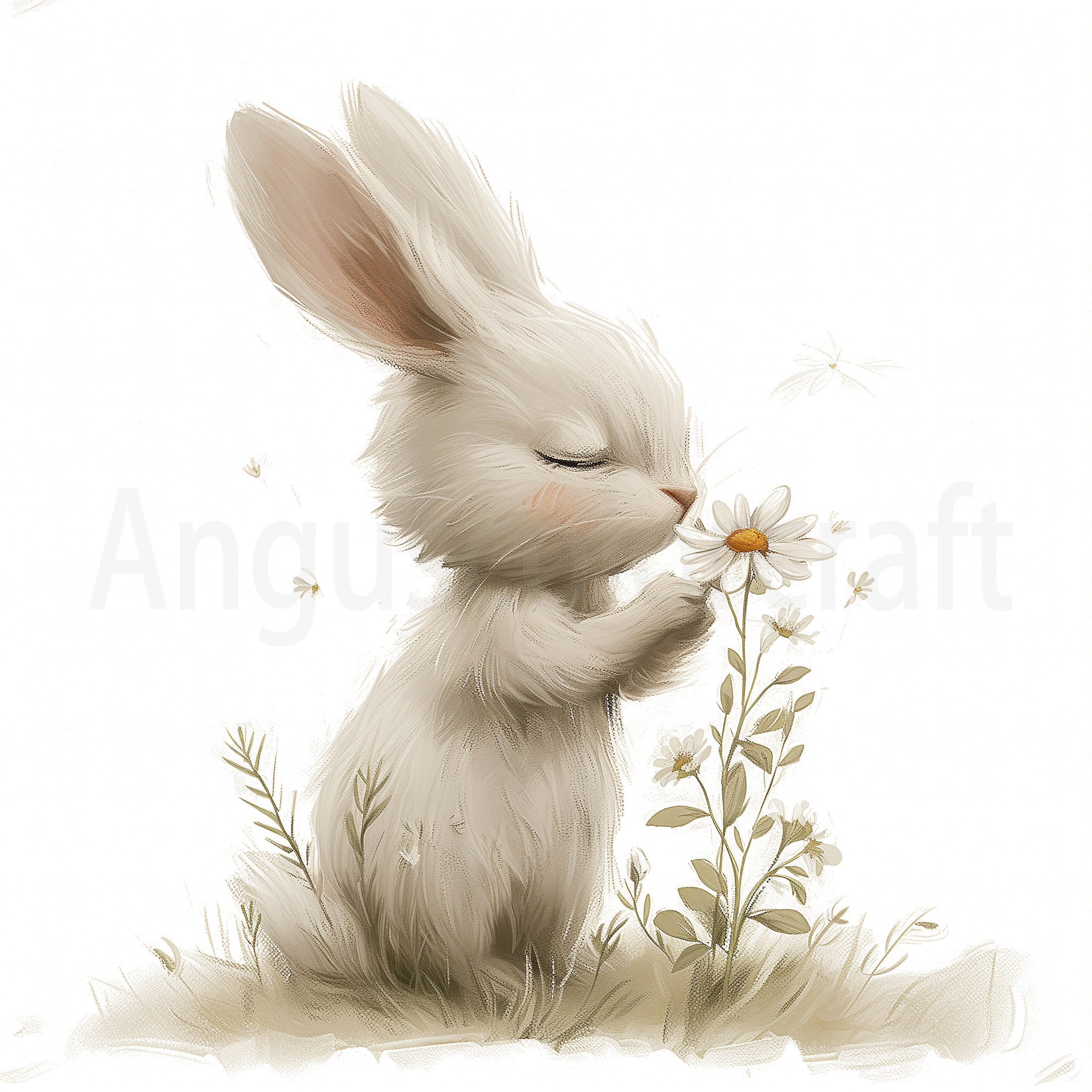 Watercolor Baby Bunny Clipart, Daisy Rabbit, Nursery Art (18jpgs ...
