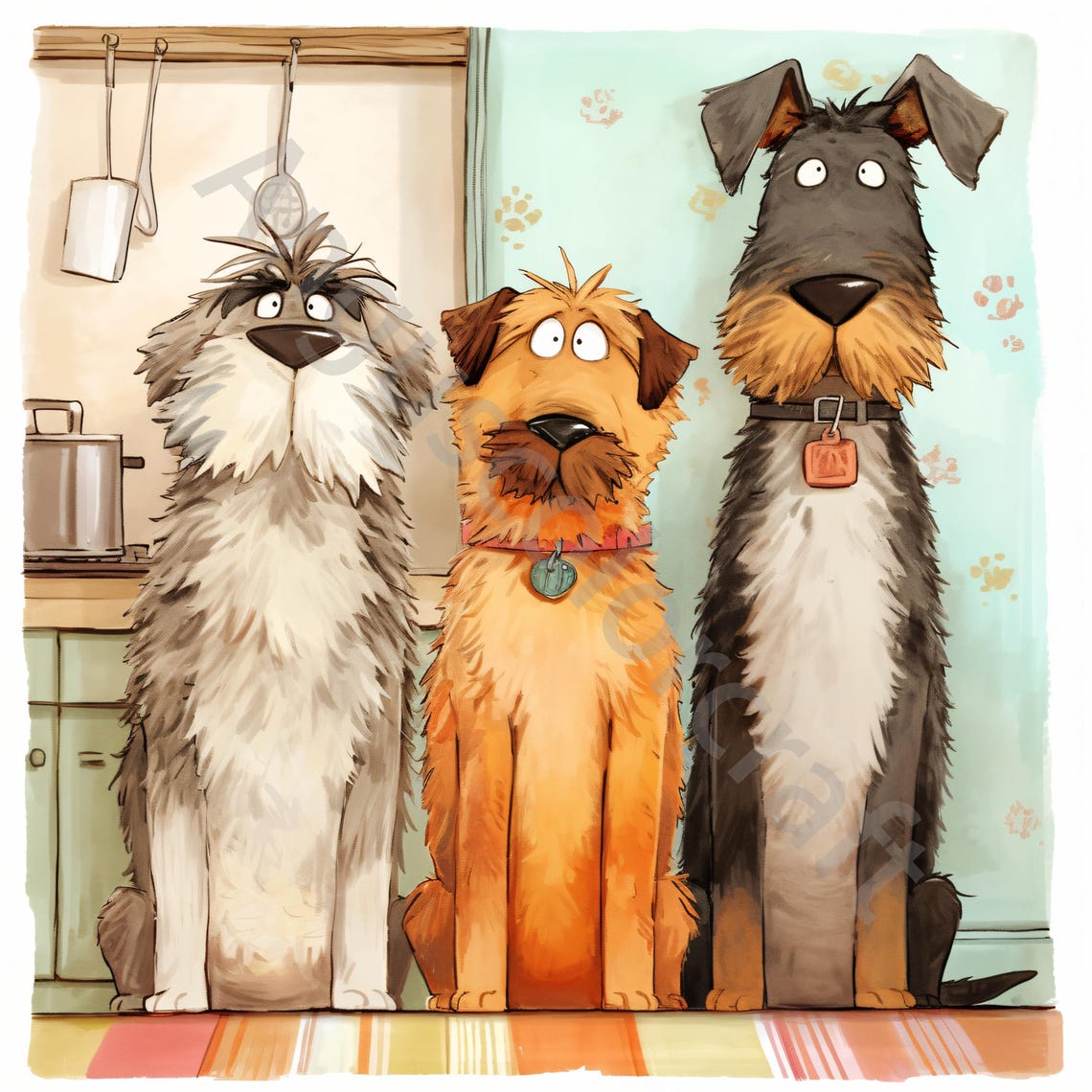 10 Dogs in Kitchen Clip Art, Vintage Watercolor Clipart JPG, Junk ...