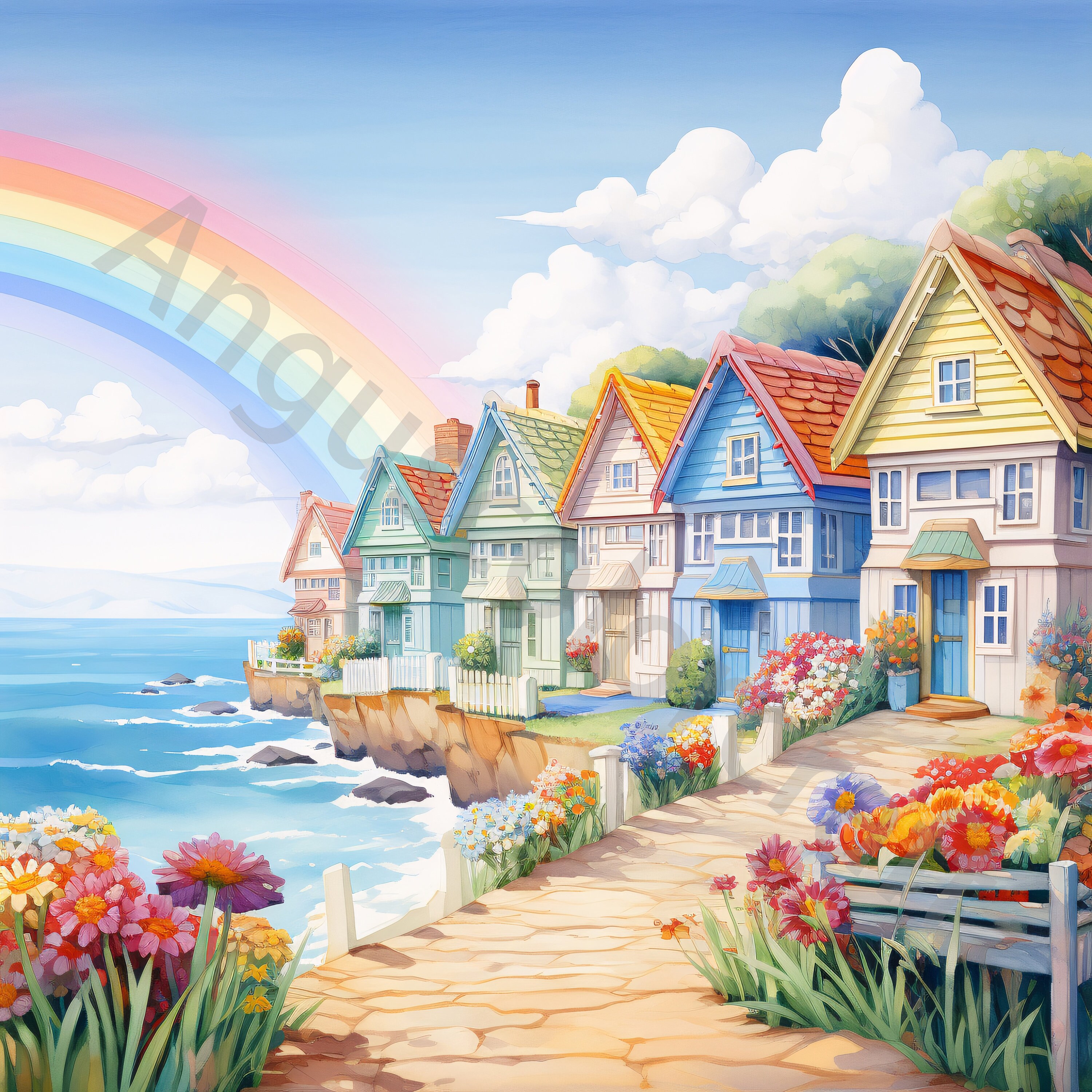 Whimsical Seaside Rainbow Cottages Clip Art Bundle 12 High Res ...