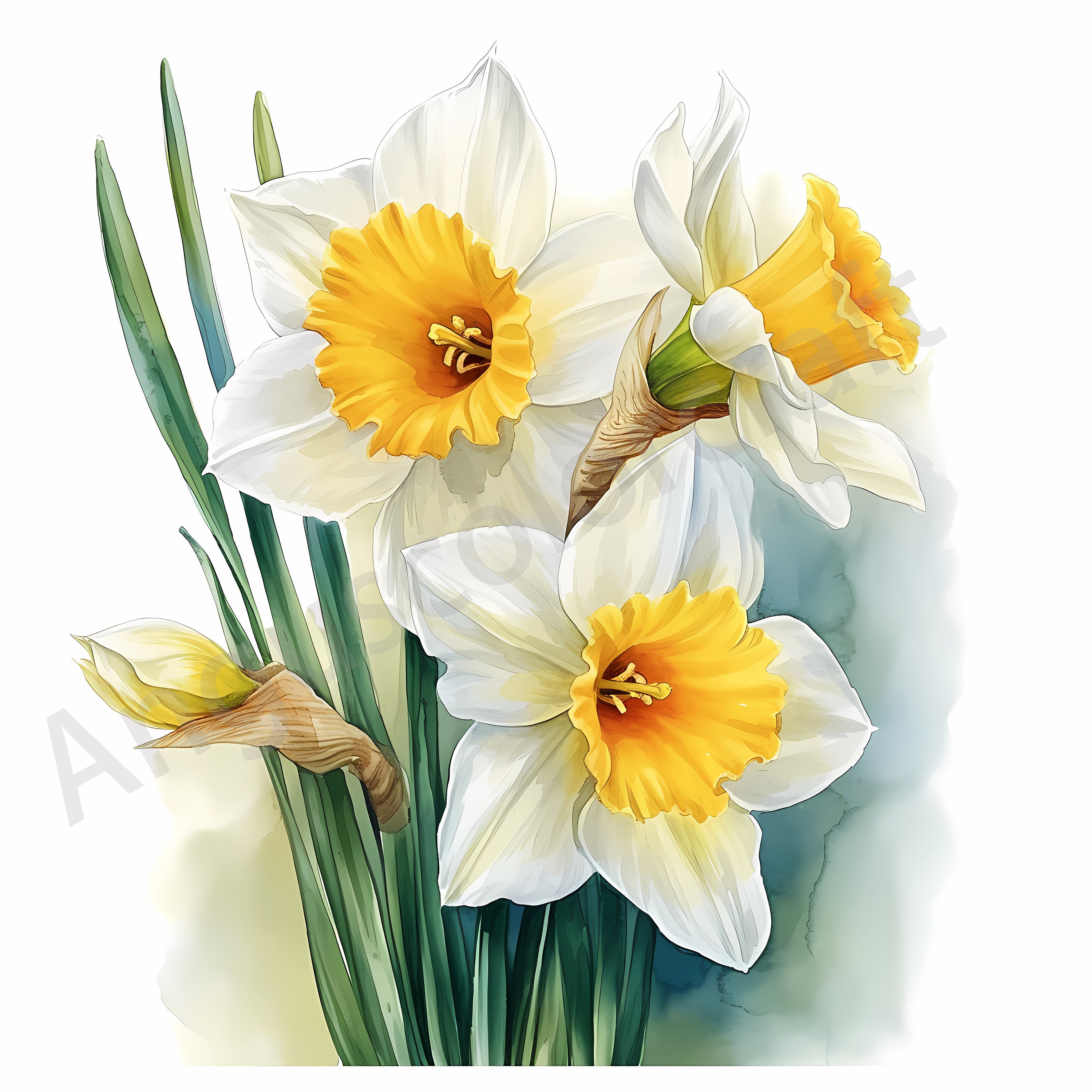 15 Daffodil Watercolor Clipart Bundle, Watercolor Floral Clipart ...