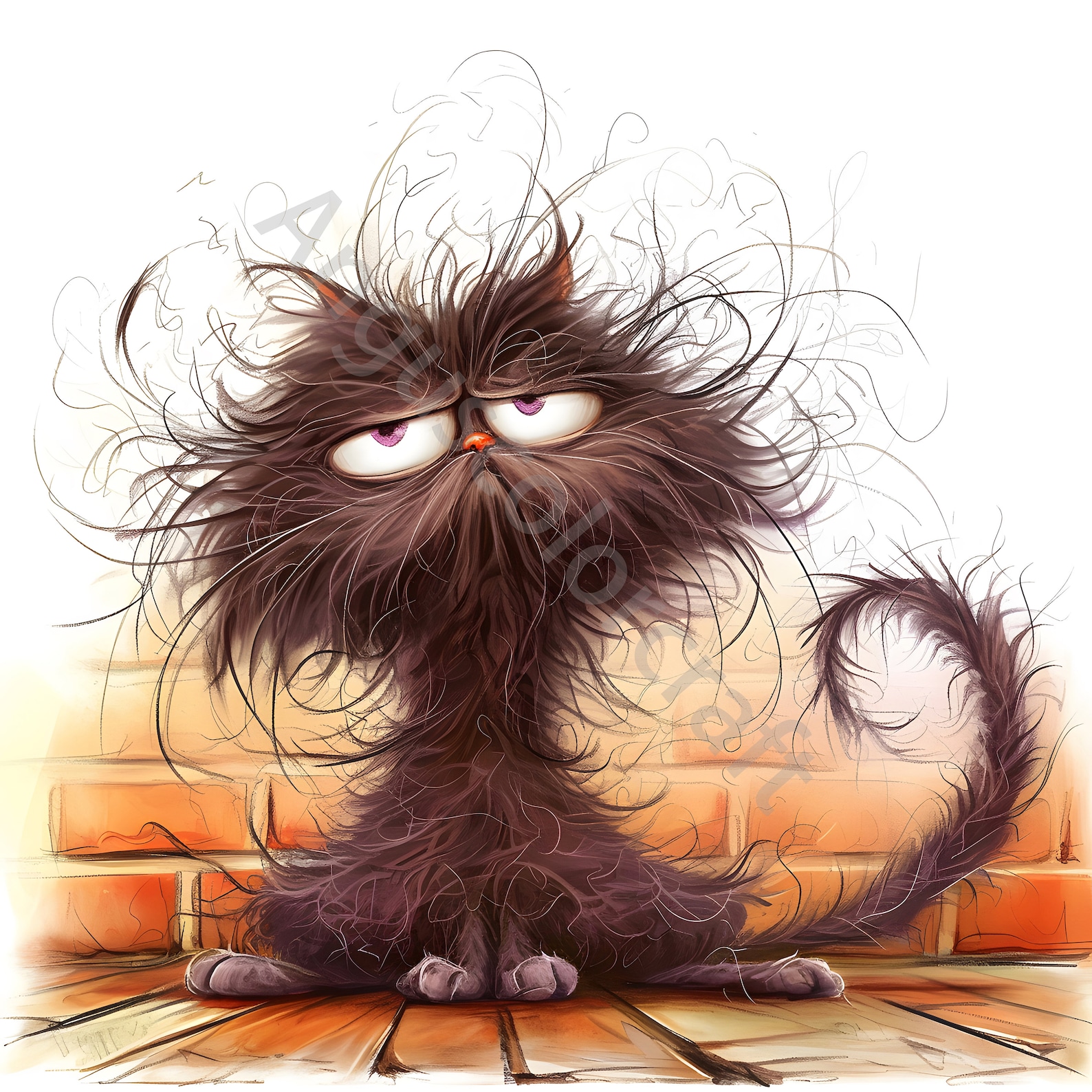 Frazzled Cat Clip Art 15 High Res Watercolor Jpgs for Junk Journaling ...