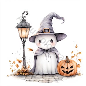 12 JPG Watercolor Halloween Ghost Clipart Bundle Cute Ghost Clipart ...