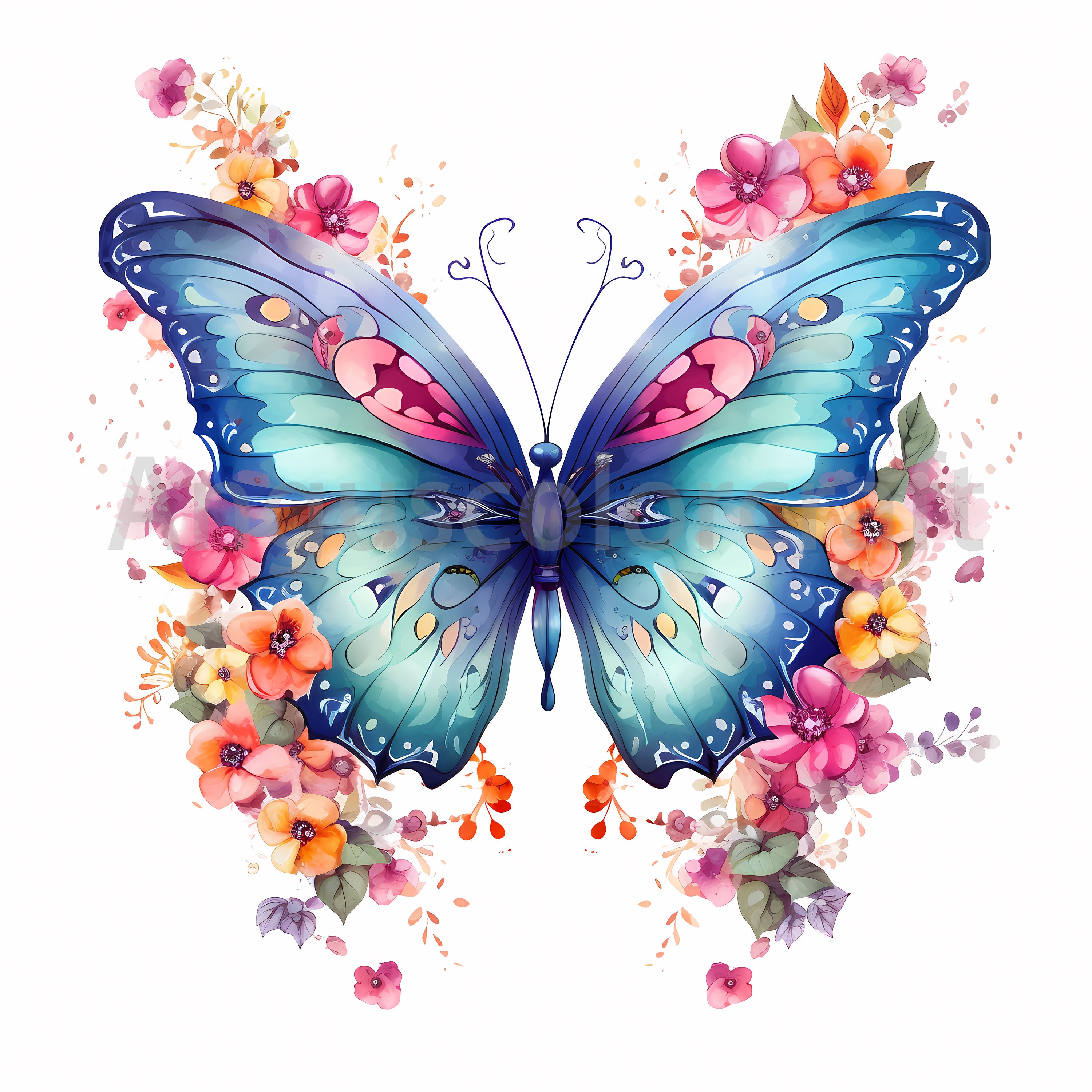 Lovely Butterfly With Flowers Clipart Bundle 18 High Quality Jpgs ...