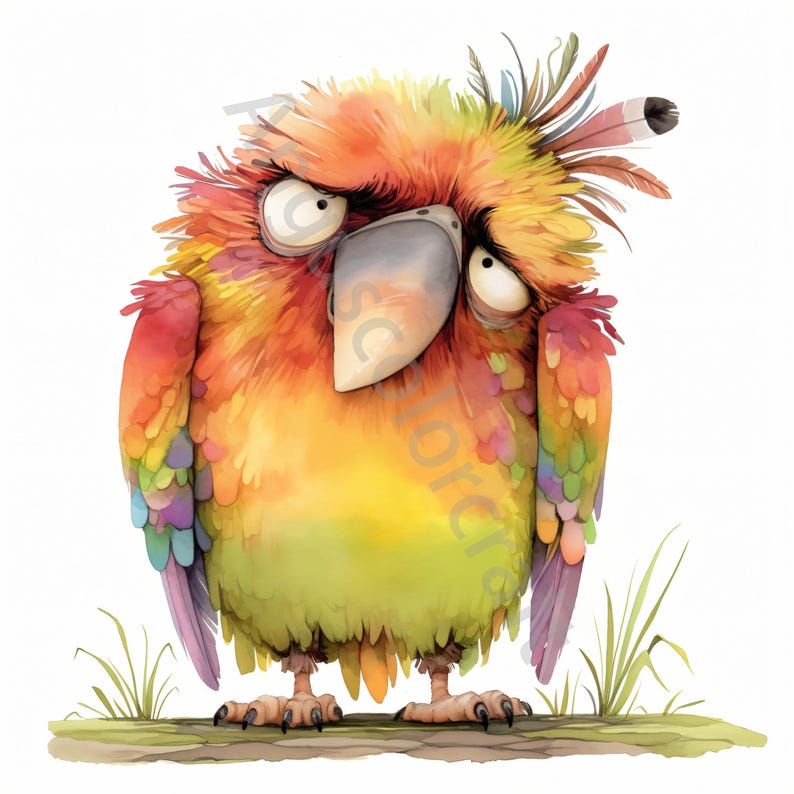 10 JPG Quirky Bird Clip Art, Watercolor Clipart, Junk Journal ...