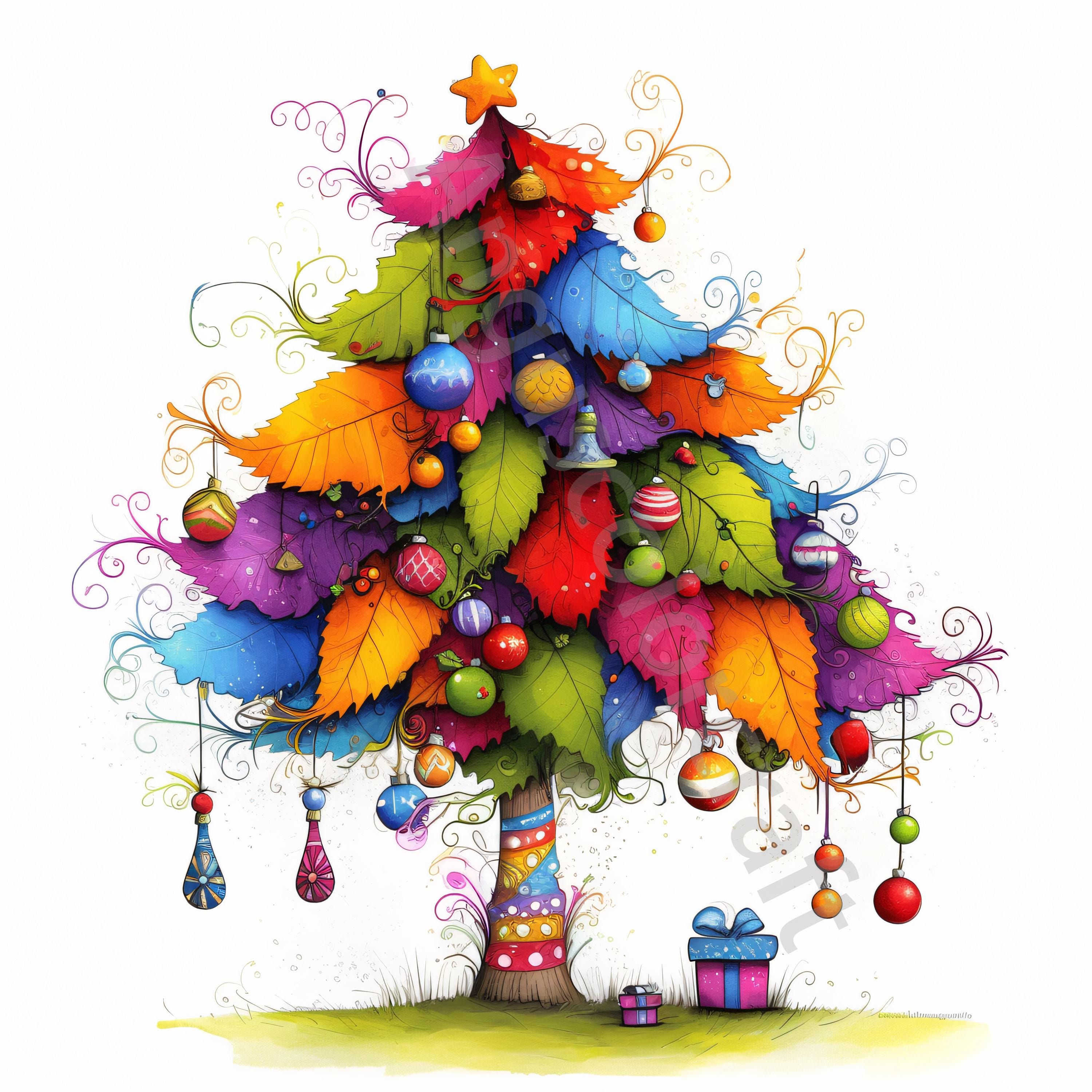 10 Whimsical Christmas Tree Clipart, Quirky Christmas Clipart, JPG ...