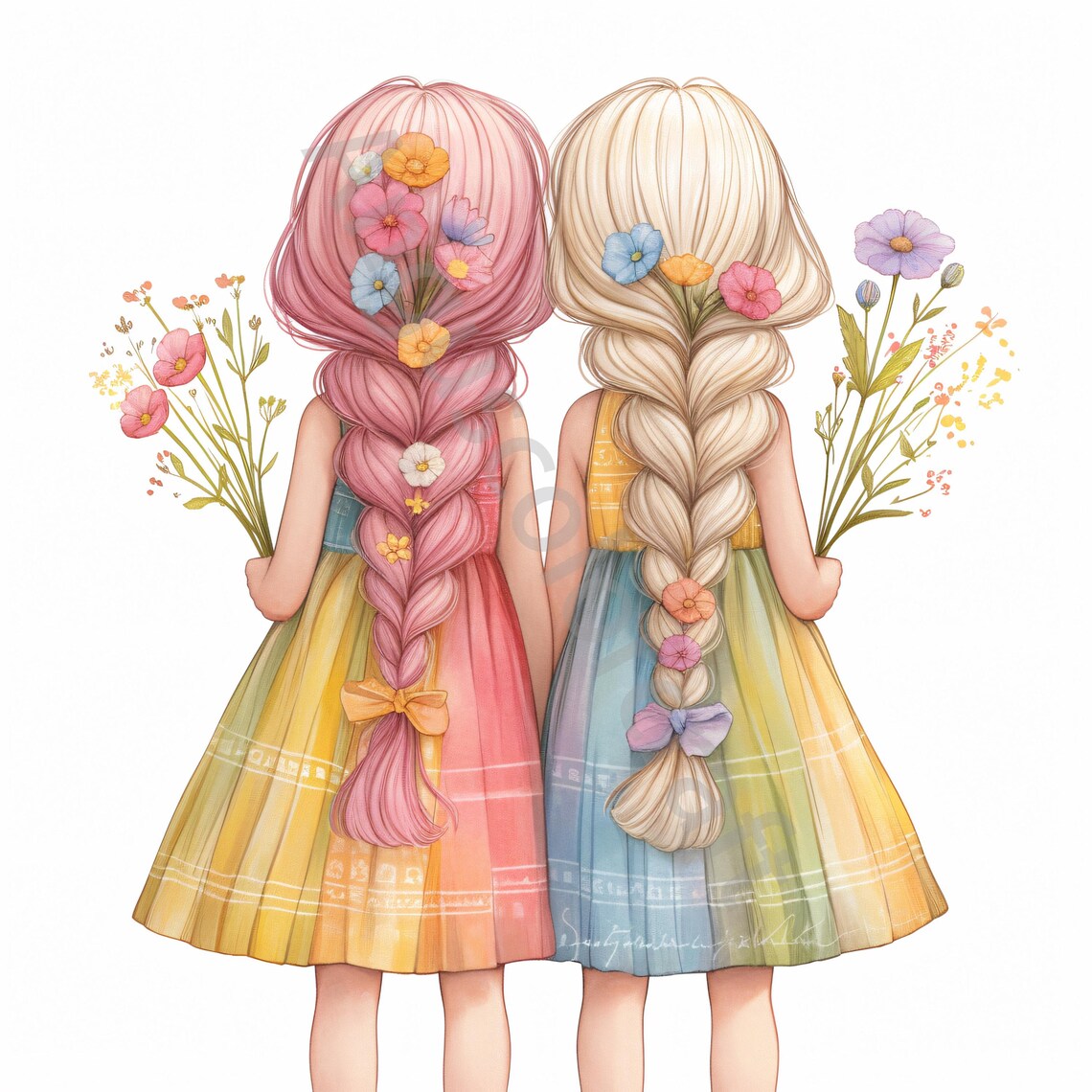 Best Friends Little Girls Clip Art Kit 13 High Res Watercolor Jpgs for ...