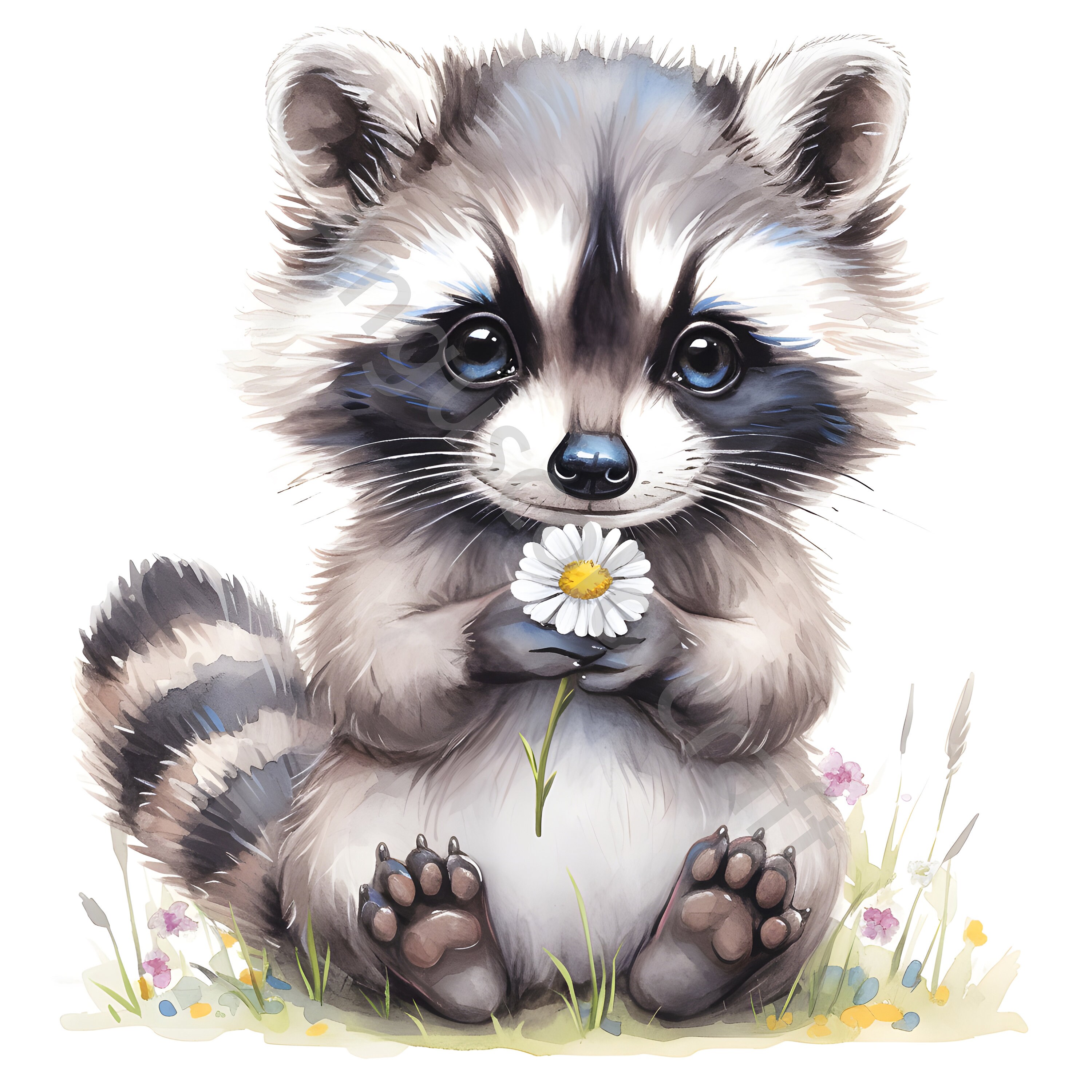 Cute Raccoon With Flower Clip Art 15 High Res Watercolor Cliipart Jpgs ...