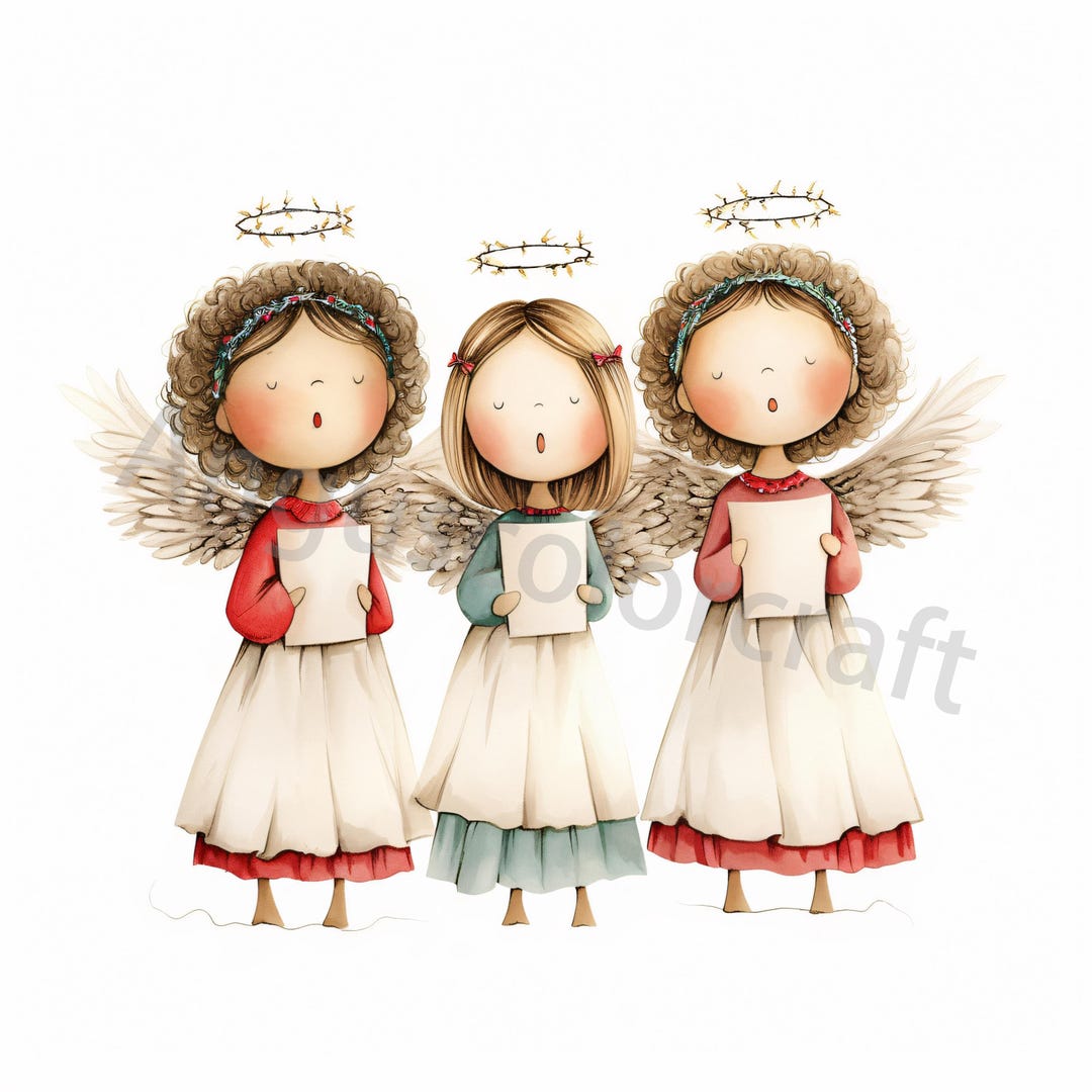 Little Angels Singing Christmas Carols Clipart Bundle, 10 High Res ...