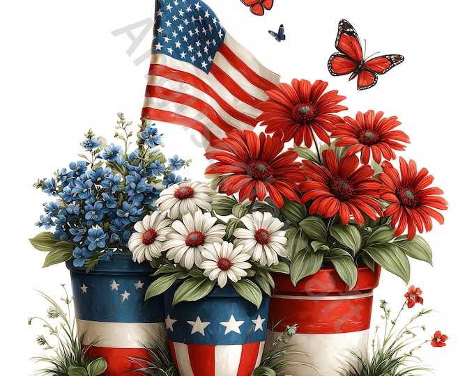 15+ Patriotic Flowers Clipart Bundle, Floral 4th July Illustration ...