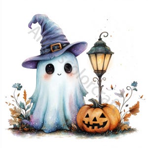 12 JPG Watercolor Halloween Ghost Clipart Bundle Cute Ghost Clipart ...