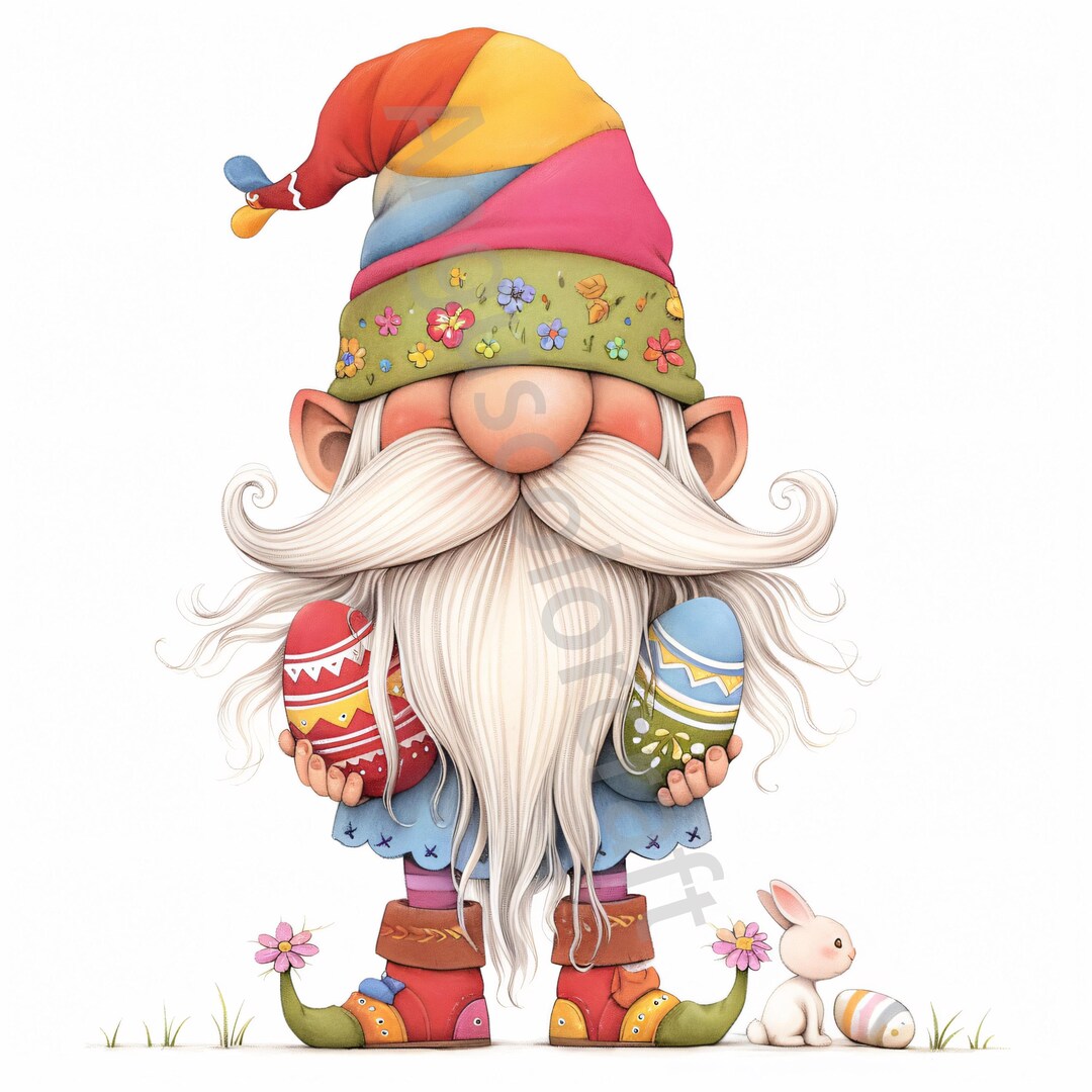 10 Quirky Easter Gnome Clip Art, Watercolor Clipart JPG, Junk ...