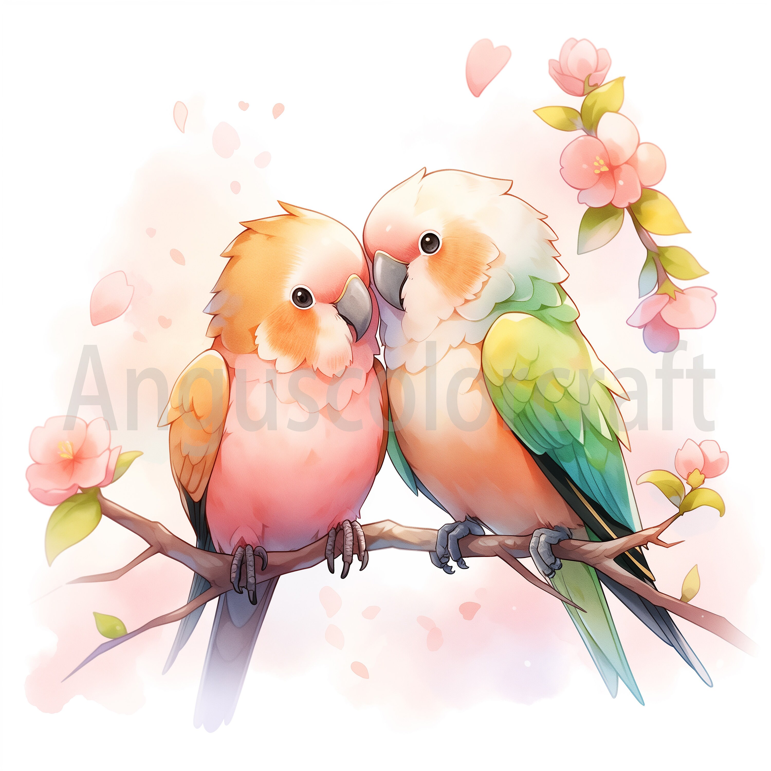 Two Love Birds Clipart, Parrot, Valentine's Day-18 High Quality Jpgs ...