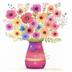 10 Whimsical Flower Set2 Clipart, Vase of Flower Clipart, High Res JPG ...